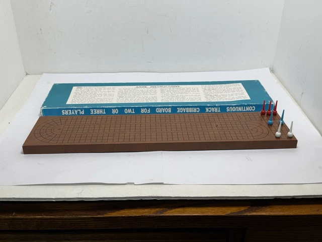 VINTAGE CONTINUOUS 3 Track Magnetic Cribbage Board 17.5" x 4.0" w/ Pegs ...