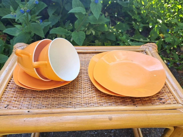 BREXTON PICNIC HAMPER Cups Saucers Plates Orange Plastic Replacement ...