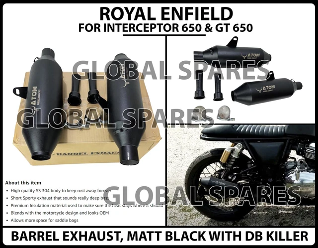 ROYAL ENFIELD INTERCEPTOR 650 & GT 650 BARREL EXHAUST, MATT BLACK WITH ...