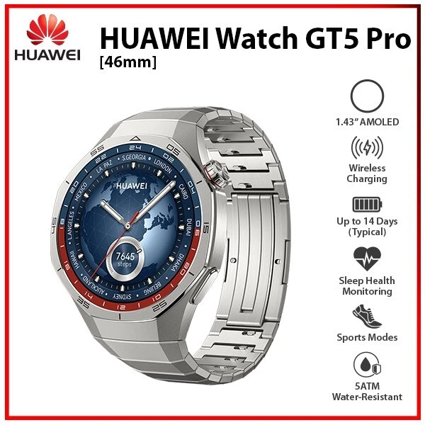 HUAWEI WATCH GT 5 Pro 46mm TITANIUM 1.43" Bluetooth iOS Android ...