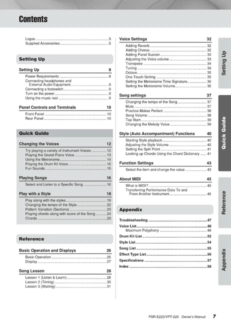 YAMAHA PSR-E223 YPT-220 Digital Keyboard Piano OWNER'S MANUAL $19.95 ...