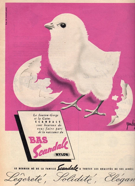 ANCIENNE PUBLICITE 1951 Bas Scandale Poussin illustré par Jean Léger AD ...