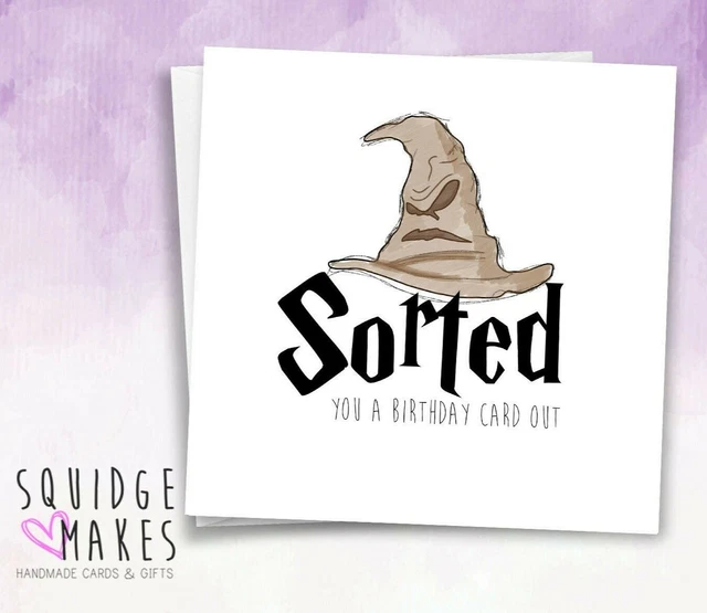 POTTER BIRTHDAY CARD Sorting Hat * Sorted you a card out * Harry wizard ...