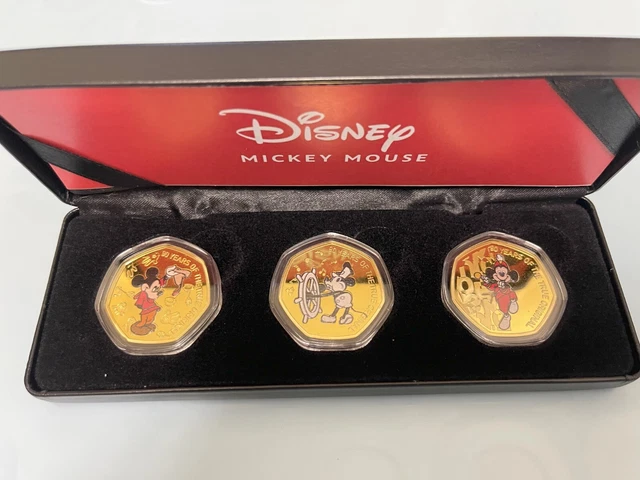 DISNEY'S 90 YEARS OF MICKEY MOUSE 24K GOLD PLATED COIN SET, Leather ...