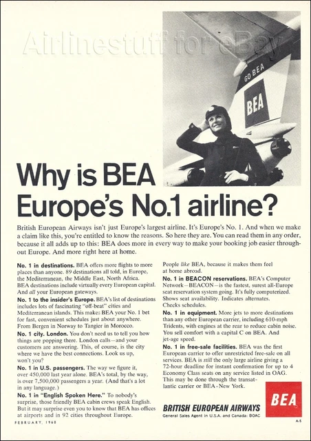 1968 BEA BRITISH European Airways TRIDENT JET STEWARDESS ad advert ...
