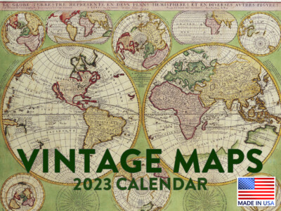 VINTAGE MAP 2023 Wall Calendar World Maps Cartography 18 Month Monthly ...