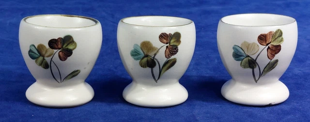 SET OF 3 Denby Handpainted Irish Shamrock Egg Cups Vintage Pottery Mid ...