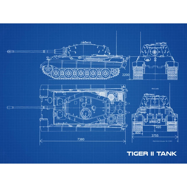 TIGER II PANZERKAMPFWAGEN Heavy Tank Blueprint Plan Huge Wall Art ...
