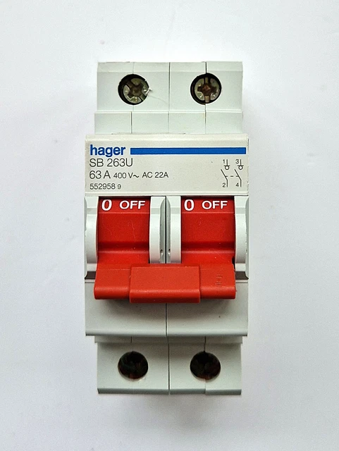 HAGER 63A DOUBLE Pole Main Switch Disconnector 400V SB 263U - V.good ...