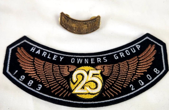 HARLEY OWNERS GROUP HOG Rocker Patch 25 Years 1983-2008 + 30 Year Pin ...