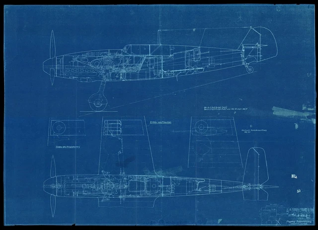 BF ME 109 Messerschmitt Original Blueprint Plans archive period ...