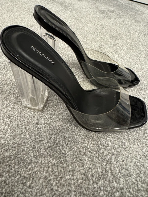 PRETTY LITTLE THING Black Clear Block Heels Mules Shoes Size 5 £6.49 ...