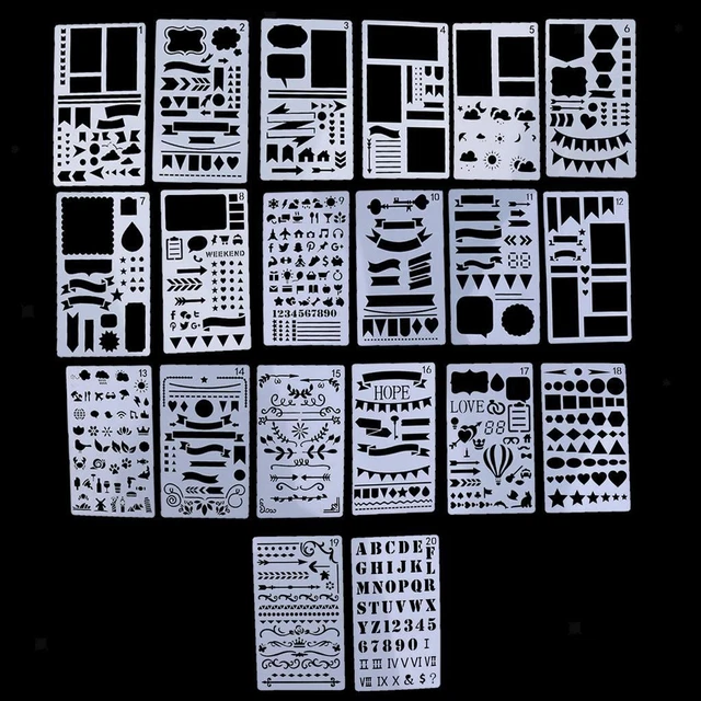 20 PIECES STENCIL Drawing Templates Rulers for DIY Notebook $20.35 ...