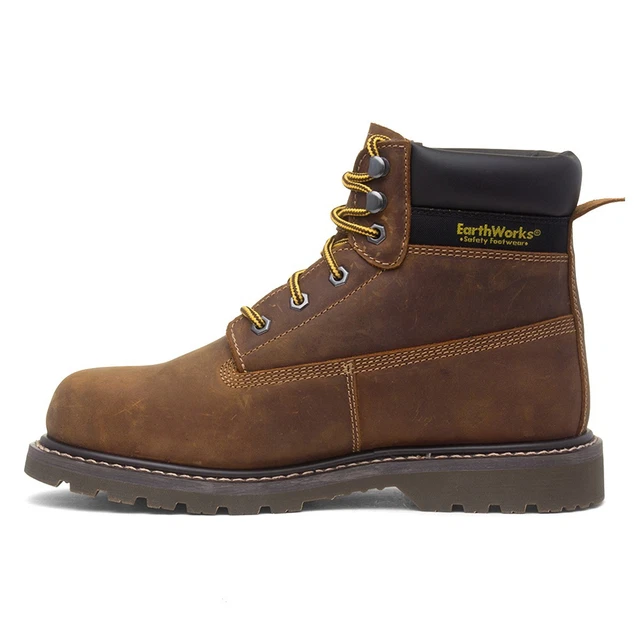 EARTHWORKS MENS SAFETY Footwear Brown Adults Boots Steel Cap Toe Ladder ...