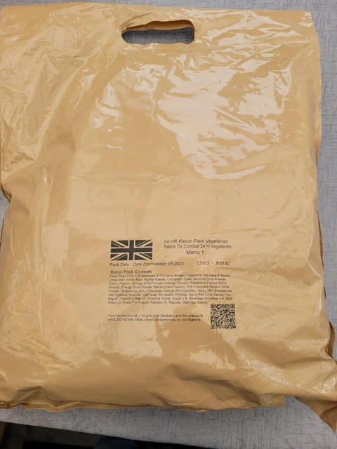 BRITISH ARMY RATION Pack 24 Hour Army Issue. Vegetarian Menu 1 £10.00 ...