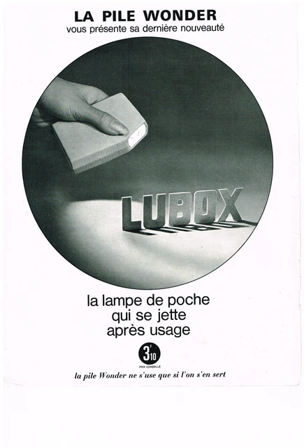 PUBLICITÉ ADVERTISING 1968 pile WONDER lampe de poche LUBOX EUR 3,00 ...