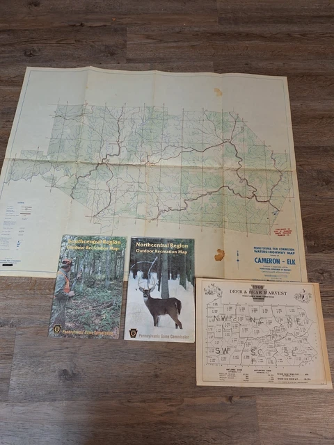CAMERON-ELK PA COUNTIES 1958 Waters-Highway Map 1966 Deer&Bear Harvest ...