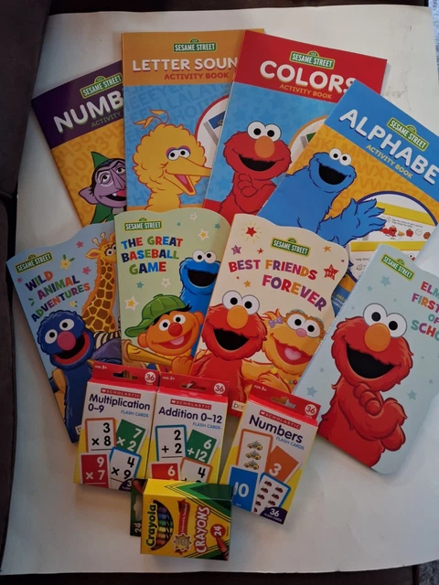 SESAME STREET LEARNING Lot Of 12 Activity Books Flash Cards Crayons ...