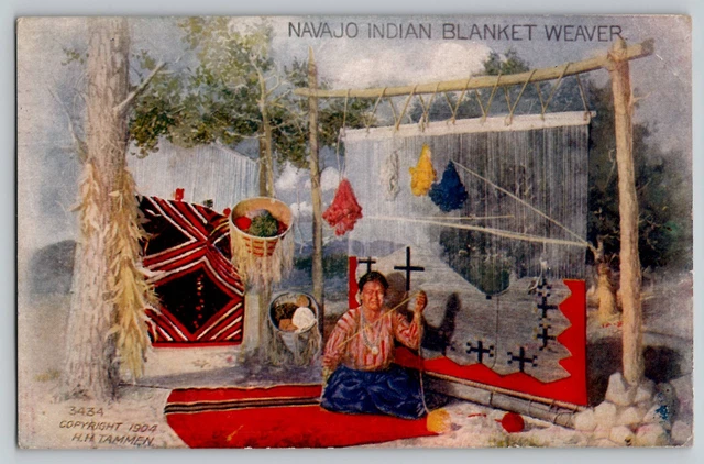 NATIVE AMERICAN NAVAJO Indian Woman Blanket Weaver H H Tammen Vtg ...