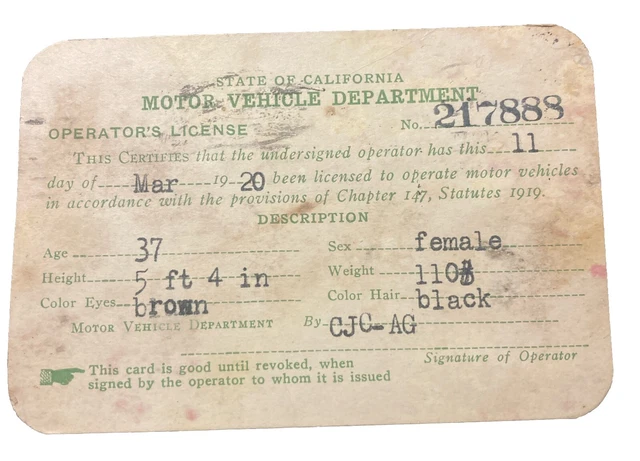 STATE OF CALIFORNIA motor vehicle department operators Drivers license ...