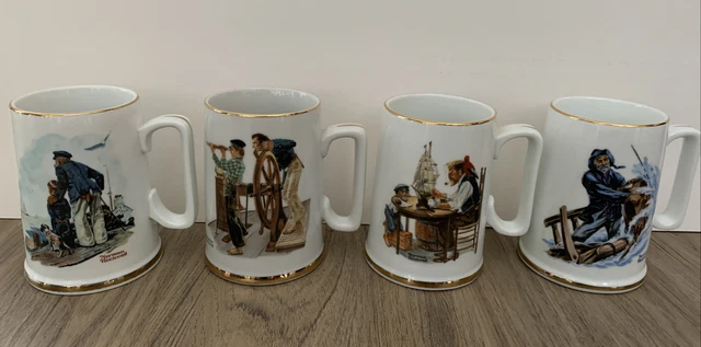VINTAGE 1985 NORMAN Rockwell Museum Mugs Long John Silvers Set of 4 ...