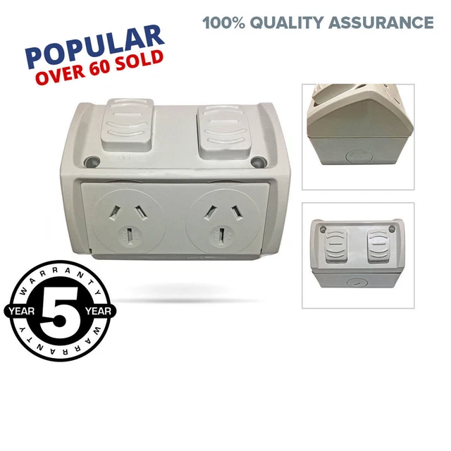 15A WEATHERPROOF DOUBLE Power Point GPO 15 Amp Socket Waterproof $25.95 ...