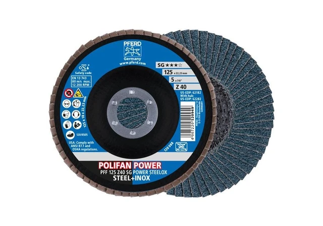 PFERD DISQUE À lamelles POLIFAN Z SG POWER STEELOX D. 125 mm granulation Z-40... EUR 62,35 ...