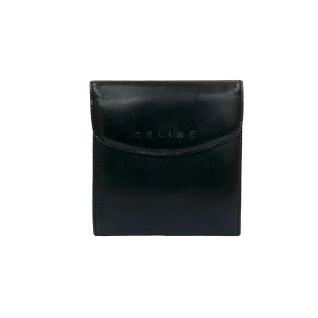CELINE VINTAGE MACADAM Blason Pattern Leather Bifold Wallet in Black ...