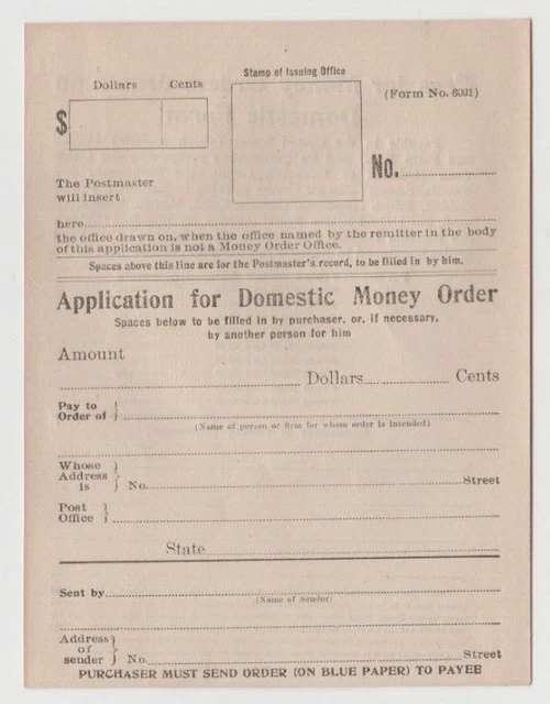 VINTAGE 1909 APPLICATION for DOMESTIC MONEY ORDER FORMS SET OF 4 £9.98 ...