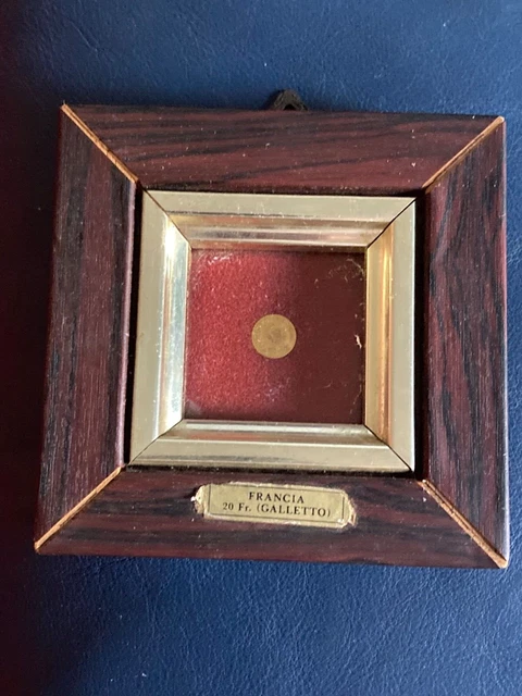 RARE VINTAGE 8K Solid Gold COIN: wood frame miniature France 20 Franck ...