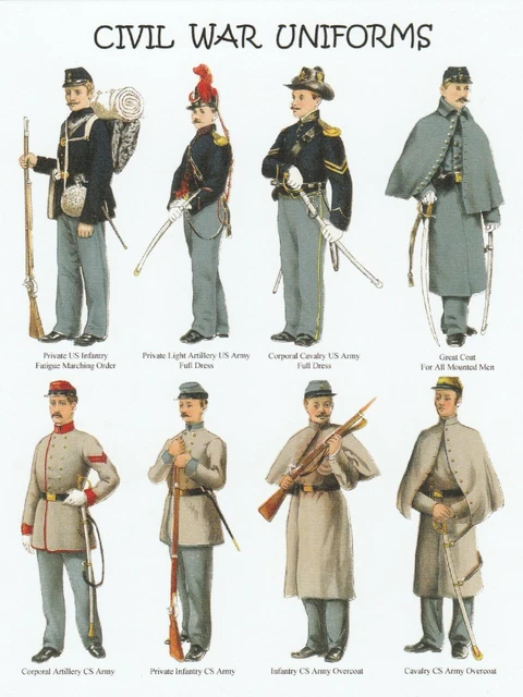 *MILITARY-&THE CIVIL WAR Uniforms" /-Union & Confederate-/ (Postcard ...