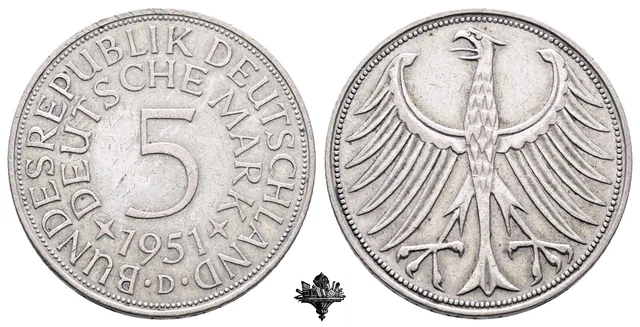 DEUTSCHLAND 5 DM deutsche mark 1951 SILVER Silbermünze Germany EUR 5,50 ...
