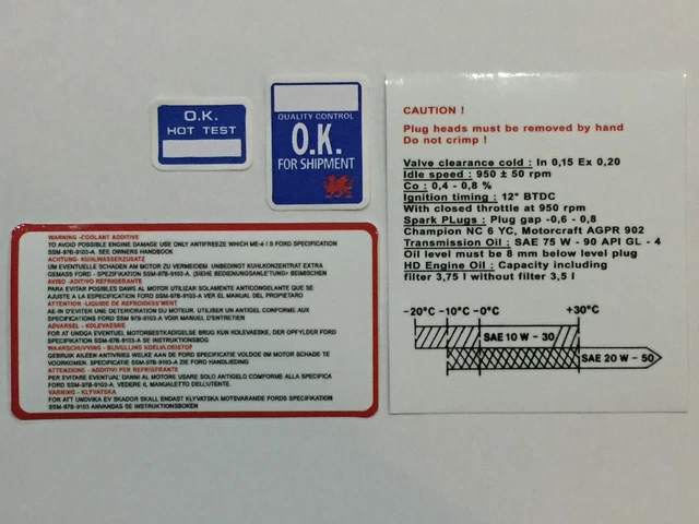 FORD ESCORT MK3 RS1600i engine decal sticker kit £11.50 - PicClick UK