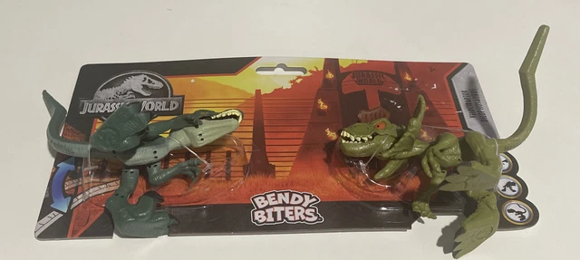 JURASSIC WORLD BENDY Biters - 2 Pack - Velociraptor & Dilophosaurus Rex ...
