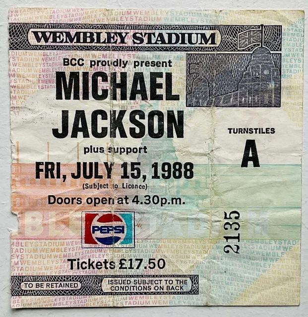 MICHAEL JACKSON ORIGINAL Concert Ticket Wembley Stadium London 15th Jul ...