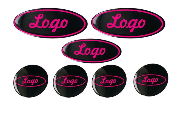 FOCUS MK3 (NOT st) Gel Badge Overlay Set Black /Pink + 55mm Centres ...