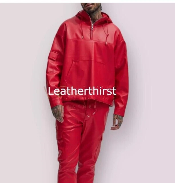 NEUE ROTE BIKER-LEDERJACKE für Herren mit Kapuze. Echt weiches Schaffell... EUR 141,40 - PicClick DE