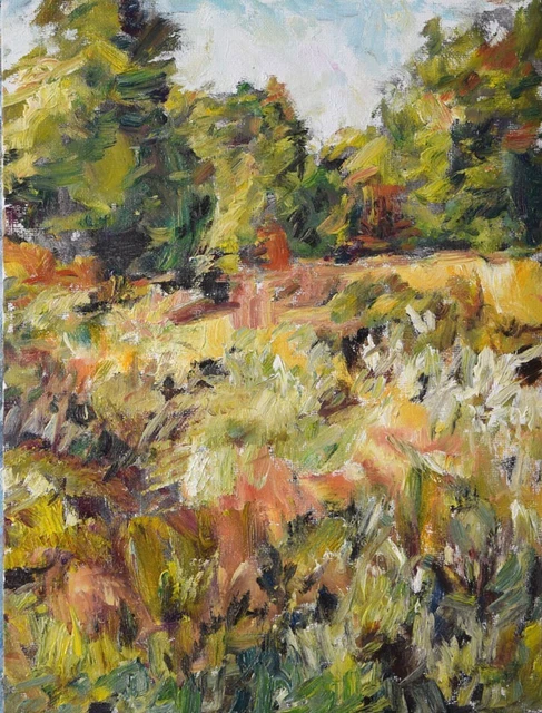 ART OIL PAINTING Original RM Mortensen "Over Grown" Landscape Flowers ...