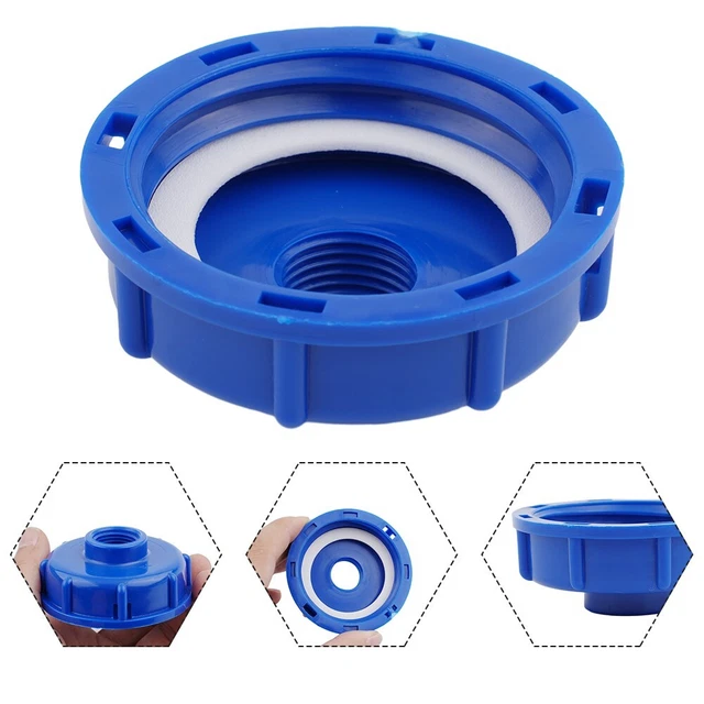 COUVERCLE ADAPTATEUR CONTENEUR IBC avec fil femelle 1/2 3/4 1 pouce S60x6 bleu P EUR 7,84 ...