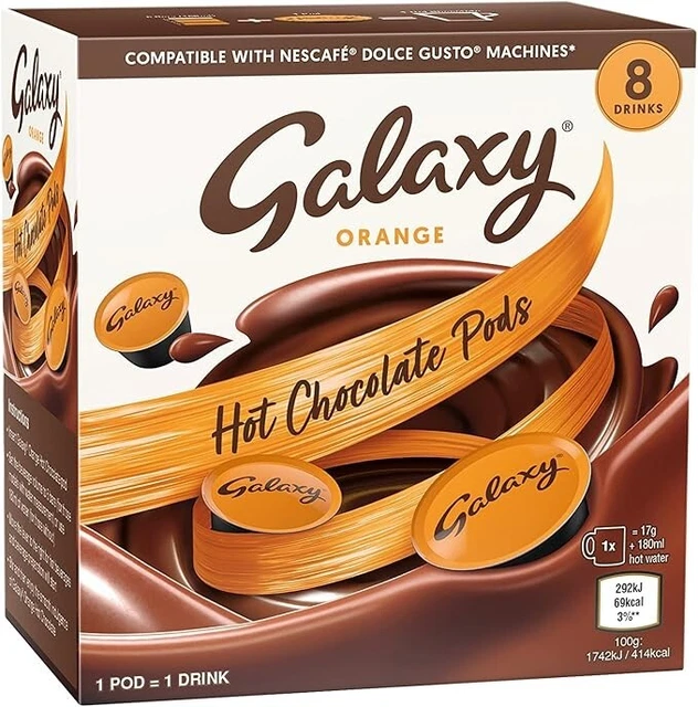GALAXY ORANGE HOT Chocolate Nescafe Dolce Gusto Compatible Pods x 8 MIX ...