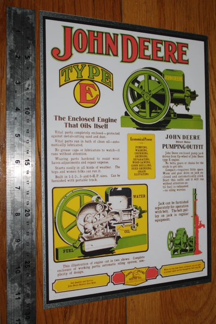 HOMEMADE JOHN DEERE Type E Pic Stationary Engine Metal Sign Steam Rally ...