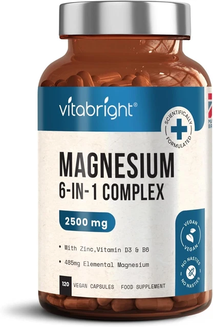 2500MG MAGNESIUM COMPLEX 6 in 1 Magnesium Glycinate, Citrate with Zinc ...