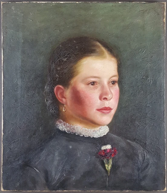 ANCIEN TABLEAU &JEUNE Fille à l'Oeillet" Peinture Huile Antique Painting Girl EUR 460,00 ...