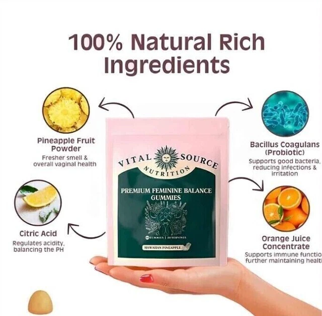 VITAL SOURCE NUTRITION-FEMININE Balance Gummies - Hawaiian Pineapple 60 ...