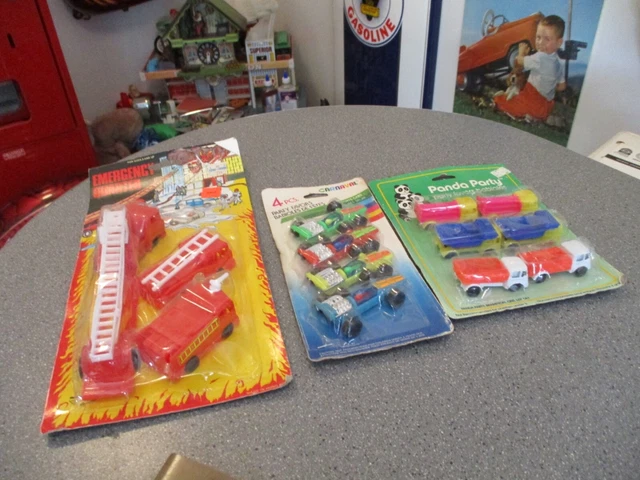 LOT OF VINTAGE Toys Dime Store Toys In Packages F1 Cars Fire Truck Set ...