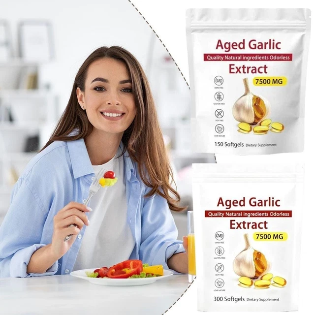 AGED GARLIC EXTRACT 7500mg - 300 Softgels - Odorless - Heart Immune He ...