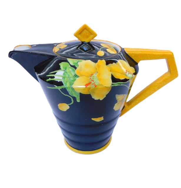 PARAGON HOT WATER COFFEE POT ICELAND POPPY Black China ART DECO HRM ...