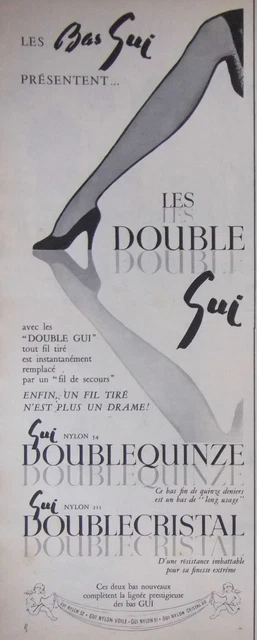 PUBLICITÉ 1955 LES Bas Gui Présentent Les Doublequinze Et Cristal ...