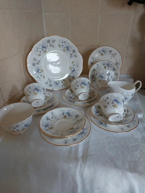 COLCLOUGH BONE CHINA RHAPSODY IN BLUE 18 Pce TEA SET £35.00 - PicClick UK