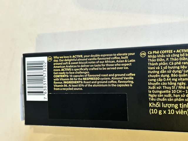 NESPRESSO VERTUO COFFEE + Active Vitamin B6 Almond Vanilla 100ml X10 ...